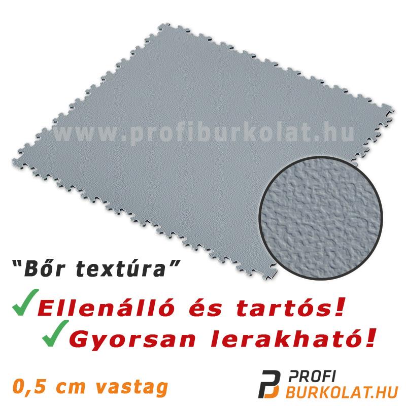 PVC puzzle ipari padlóburkolat, szürke, bőr textúrával - 0,5 cm vastag ...